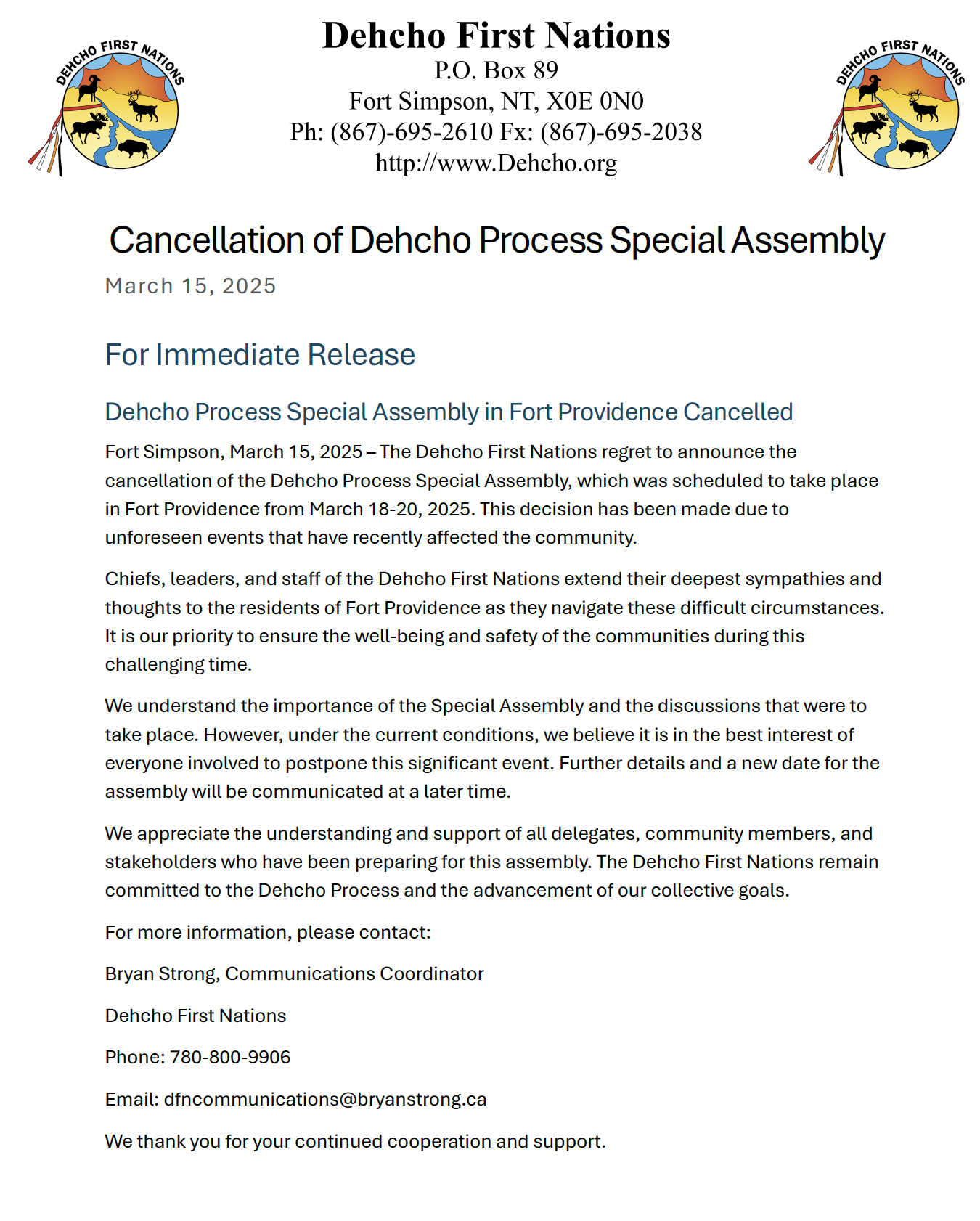 Cancelled: Dehcho Process Special Assembly March 2025 | Dehcho First ...